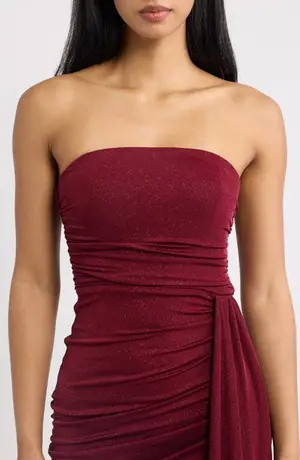 EMERALD SUNDAE Glitter Knit Strapless Minidress With Side Drape