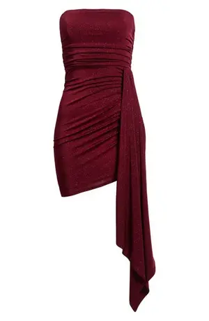 EMERALD SUNDAE Glitter Knit Strapless Minidress With Side Drape