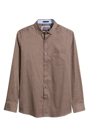 Johnston & Murphy Logan Print Button-up Shirt - Brown/navy Multi Diamond