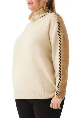 Karen Kane Contrast Stitch Mock Neck Sweater