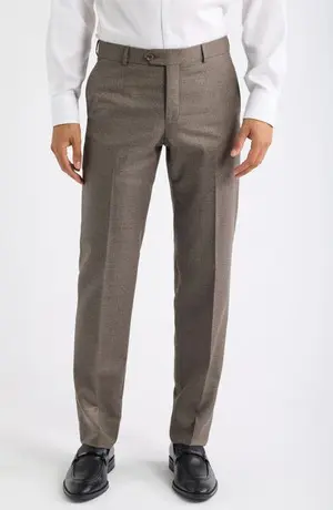 Berle Flat Front Serge Wool Dress Pants - Tan Mix