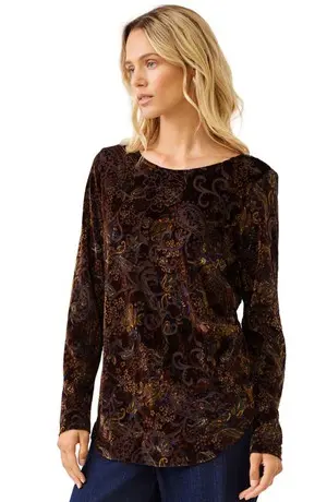 Karen Kane Velvet Burnout Paisley Shirttail Top