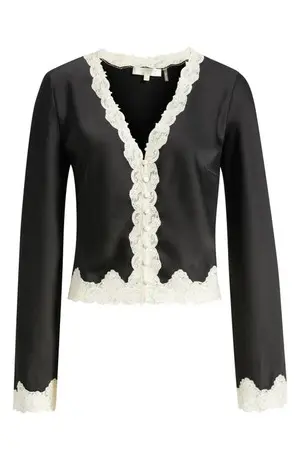 LoveShackFancy Fioretta Lace Trim V-neck Top - Black