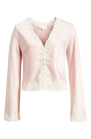 LoveShackFancy Fioretta Lace Trim V-neck Top - Pink