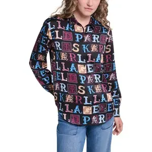 Karl Lagerfeld Paris Eiffel Tower Button-up Top - Black Multi