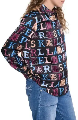Karl Lagerfeld Paris Eiffel Tower Button-up Top - Black Multi