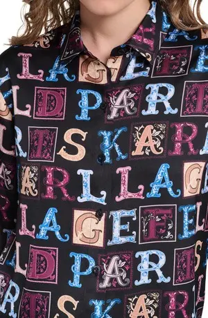 Karl Lagerfeld Paris Eiffel Tower Button-up Top - Black Multi