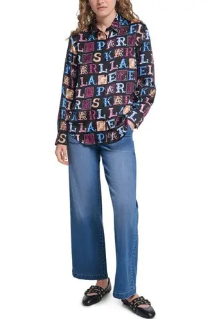 Karl Lagerfeld Paris Eiffel Tower Button-up Top - Black Multi