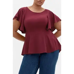 CITY CHIC Romantic Mood Flutter Sleeve Peplum Top