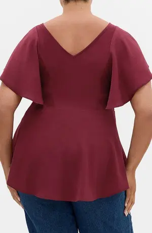 City Chic Romantic Flutter Sleeve Peplum Top