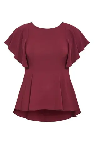 City Chic Romantic Flutter Sleeve Peplum Top
