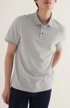 SEASALT CORNWALL Balefire Striped Organic Cotton Polo - Woad Quarry