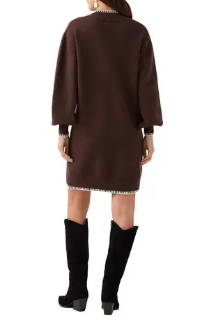Karen Kane Varsity V-neck Long Sleeve Sweater Minidress