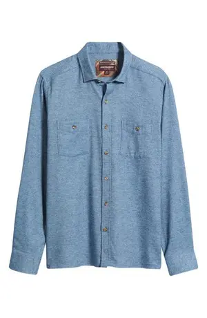 Johnston & Murphy Heathered Cotton Button-up Shirt - Blue