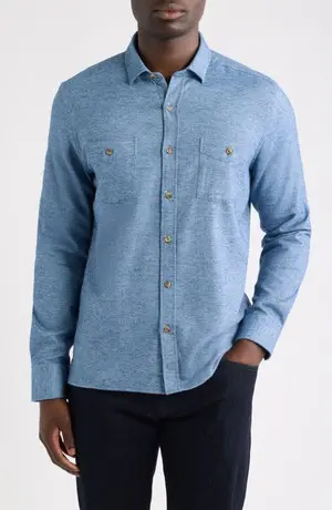 Johnston & Murphy Heathered Cotton Button-up Shirt - Blue