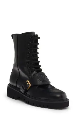 Valentino Garavani Vlogo Leather Combat Boot