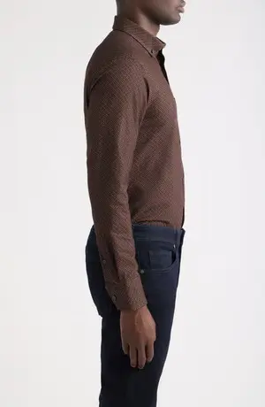 Johnston & Murphy Lane Print Cotton Button-up Shirt - Brown/navy Linked Oval