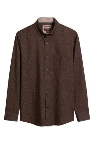 Johnston & Murphy Lane Print Cotton Button-up Shirt - Brown/navy Linked Oval