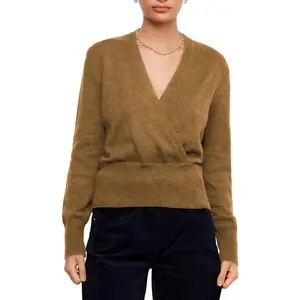 Karen Kane Wrap Front V-neck Sweater - Caramel