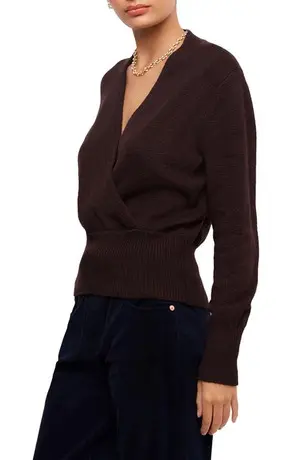 Karen Kane Wrap Front Cotton Blend Sweater - Chocolate