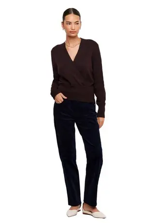 Karen Kane Wrap Front Cotton Blend Sweater - Chocolate