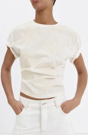 Mango Floral Embroidered Cotton T-shirt
