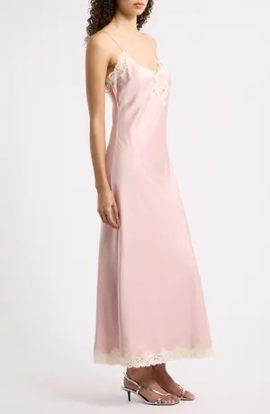 LoveShackFancy Lomira Satin & Lace Midi Slipdress - Pink