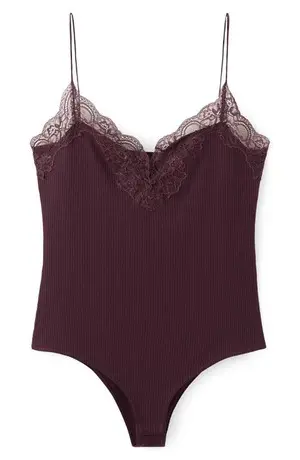 Mango Lace Rib Camisole Bodysuit - Plum