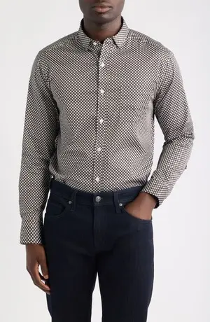 Johnston & Murphy Logan Print Button-up Shirt - Black/tan Mini Tile