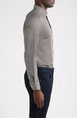 Johnston & Murphy Logan Print Button-up Shirt - Black/tan Mini Tile