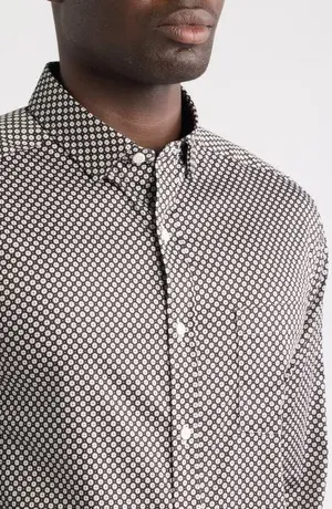 Johnston & Murphy Logan Print Button-up Shirt - Black/tan Mini Tile