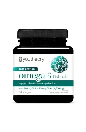 YOUTHEORY High Potency Omega-3 Fish Oil Soft Gels 60 Count - None