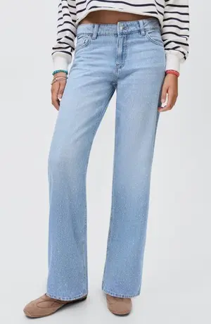 MANGO Rhinestone Straight Leg Jeans