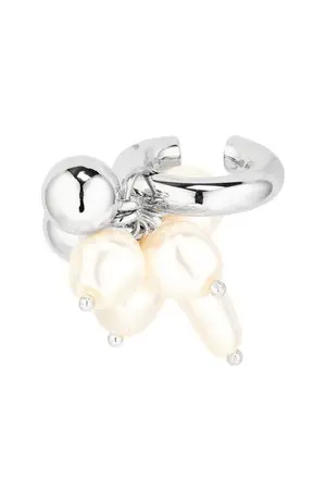 JUSTINE CLENQUET Abbey Ear Cuff With Crystal Faux Pearls And Shining Orbs - Palladium