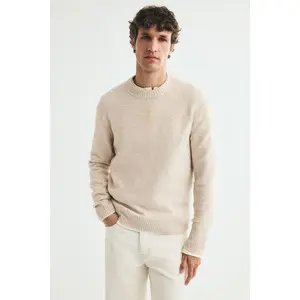 H&M Regular Fit Brushed Wool Blend Sweater - Light Beige Melange