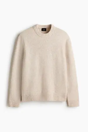 H&M Regular Fit Brushed Wool Blend Sweater - Light Beige Melange