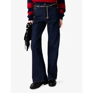 Maje Chain-belt Wide-leg High-rise Stretch-denim Jeans