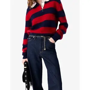 Maje Chain-belt Wide-leg High-rise Stretch-denim Jeans