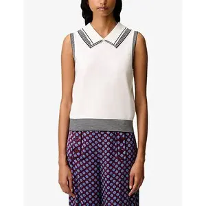 Claudie Pierlot Sleeveless Double-collar Stretch-knit Top