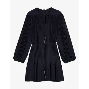 Maje Pleated Blouson-sleeve Woven Mini Dress