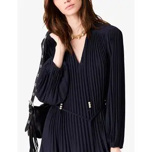 Maje Pleated Blouson-sleeve Woven Mini Dress
