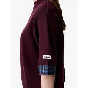 Claudie Pierlot Short-sleeved Checked-trim Knitted Jumper
