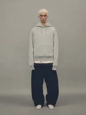ENTIRE STUDIOS Attached Drawstring Hood Kangaroo Pocket Cotton Hoodie - Grigio