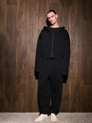 ENTIRE STUDIOS Cotton Front-zip Hooded Sweater With Ribbed Trim - Nero