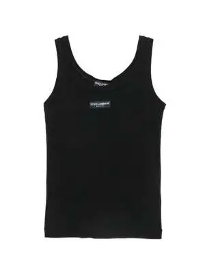 Dolce & Gabbana Ribbed Cotton Tank Top With Embroidered Logo Chest Label