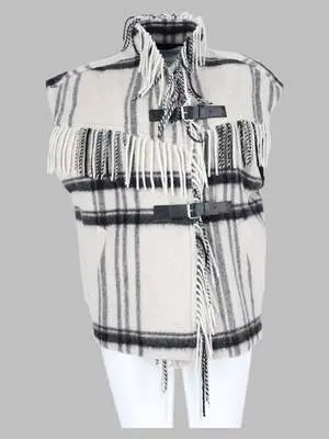 MARANT ETOILE Multicolor Plaid Fringe Vest