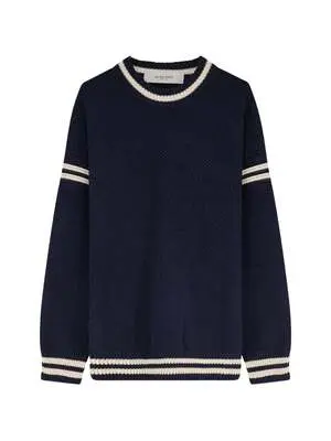 GOLDEN GOOSE Crew-neck Waffle-knit Sweater With Striped Trim - Blu