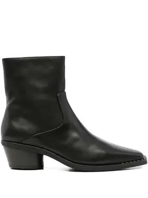 Ash Studded Toe Leather Ankle Boots With Side Zip And 5 Cm Heel