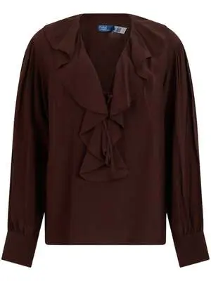 Ralph Lauren Ruffle-trim Viscose Blouse - Brown