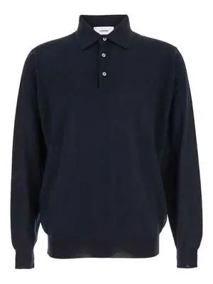 LARDINI Pure Virgin Wool Long-sleeve Polo Shirt Made In Italy - Blu
